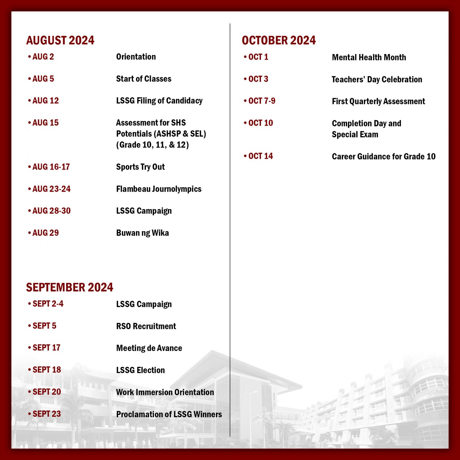 Academic Calendar - Lyceum of the Philippines University - Batangas